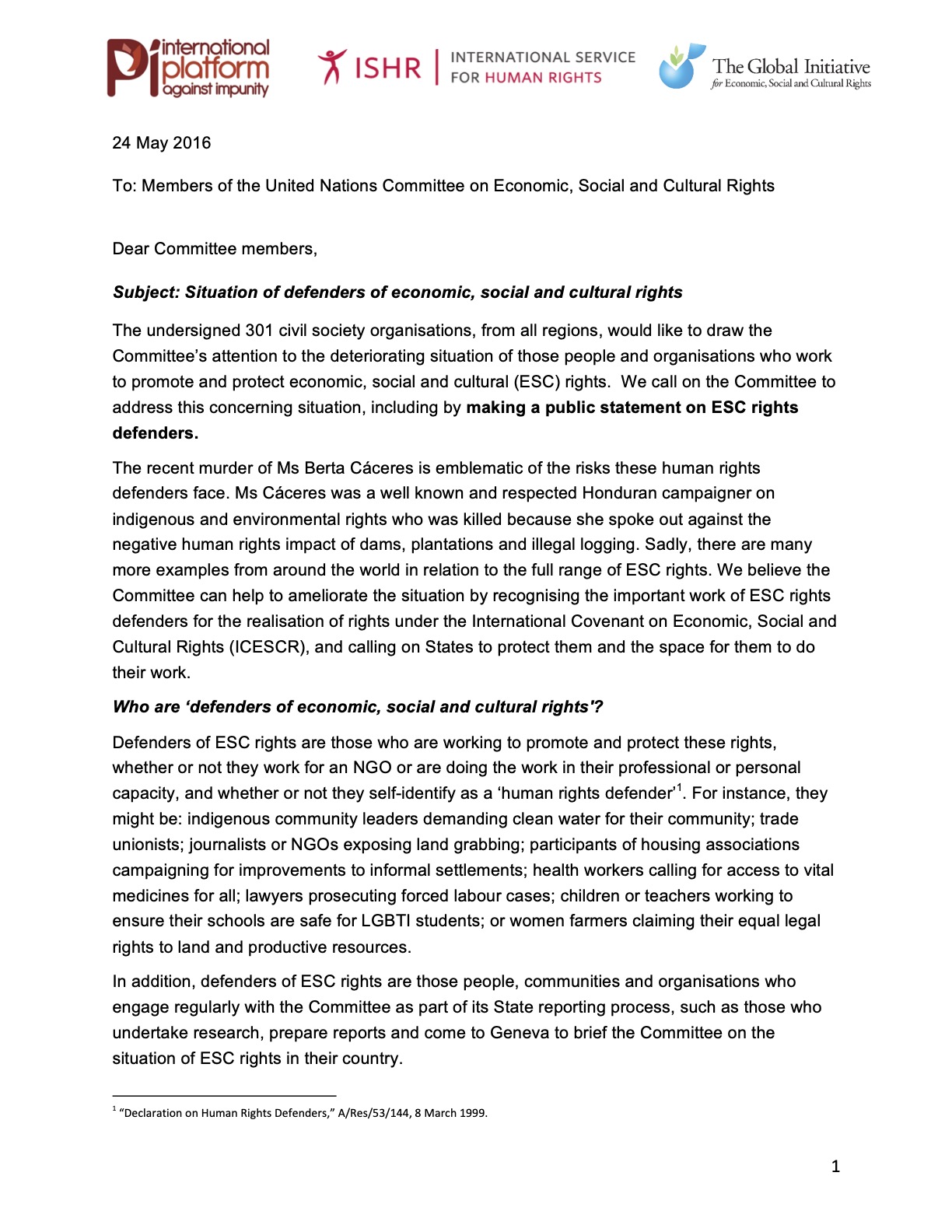 Global civil society alerts UN Committee to risks facing ESC defenders ...